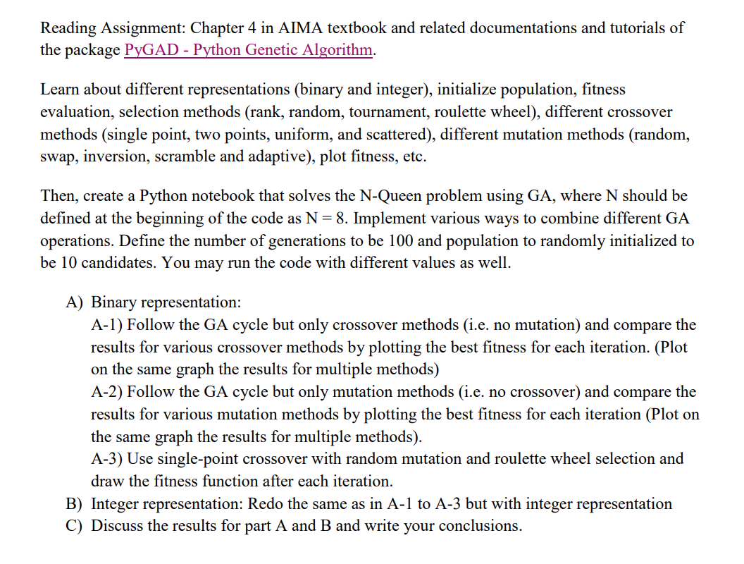 Solved Reading Assignment: Chapter 4 in AIMA textbook and | Chegg.com