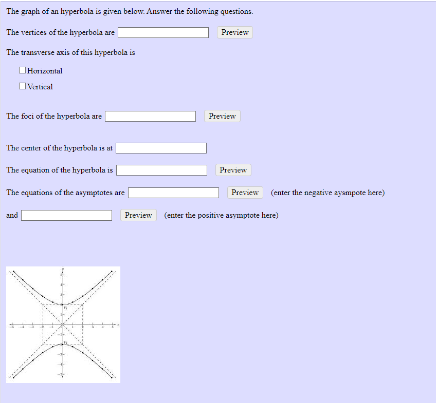 Solved The graph of an hyperbola is given below. Answer the | Chegg.com