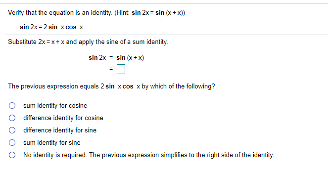 Solved Verify that the equation is an identity. (Hint: sin | Chegg.com