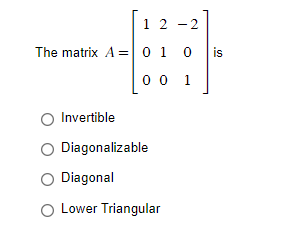 Solved The matrix A=⎣⎡100210−201⎦⎤ is Invertible | Chegg.com