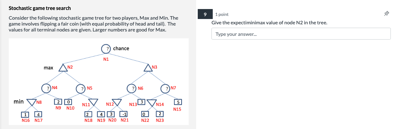 Solved Stochastic Game Tree Search 9 1 Point Consider The