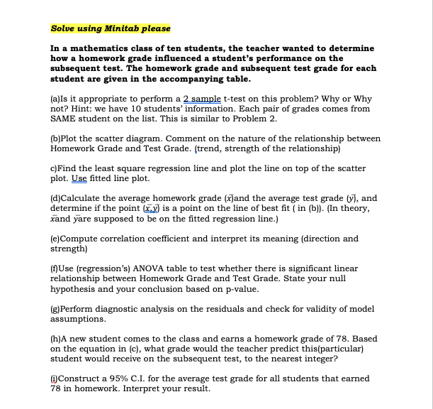 Solved Solve using Minitab please In a mathematics class of | Chegg.com