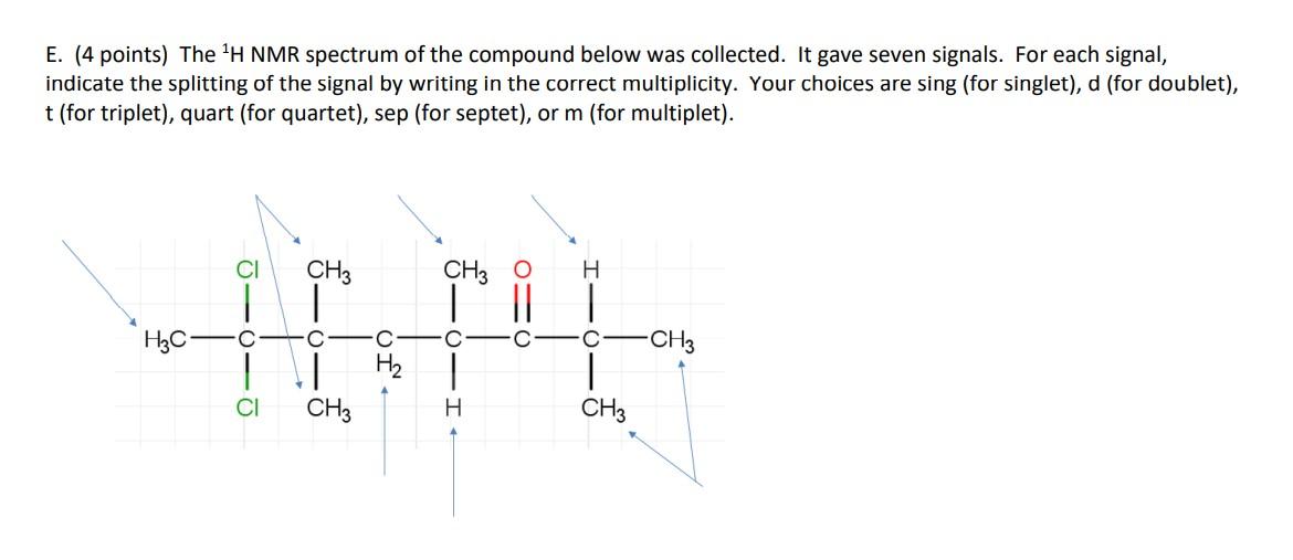 Solved E. (4 points) The 1H NMR spectrum of the compound | Chegg.com