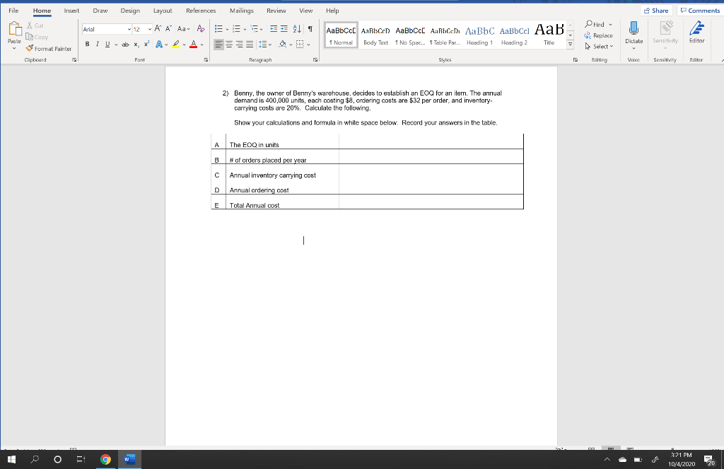 Solved File Home Insert Draw Design Layout References | Chegg.com