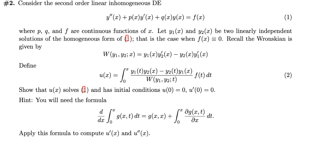 Solved #2. Consider the second order linear inhomogeneous DE | Chegg.com