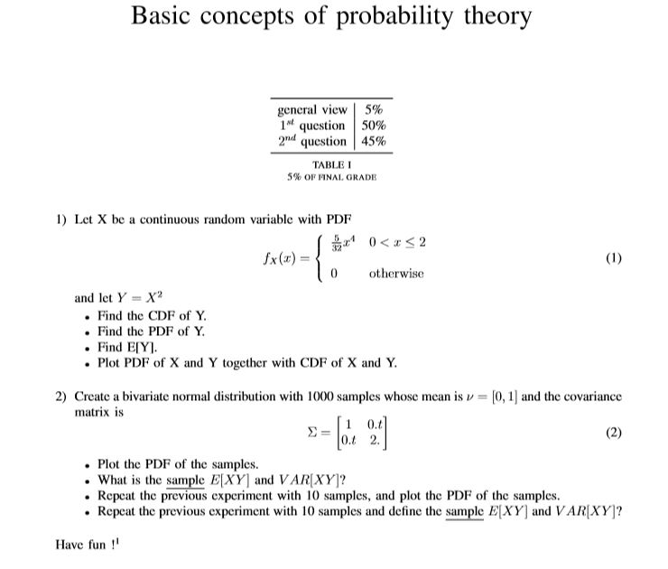 Solved Basic concepts of probability theory general view 5% | Chegg.com