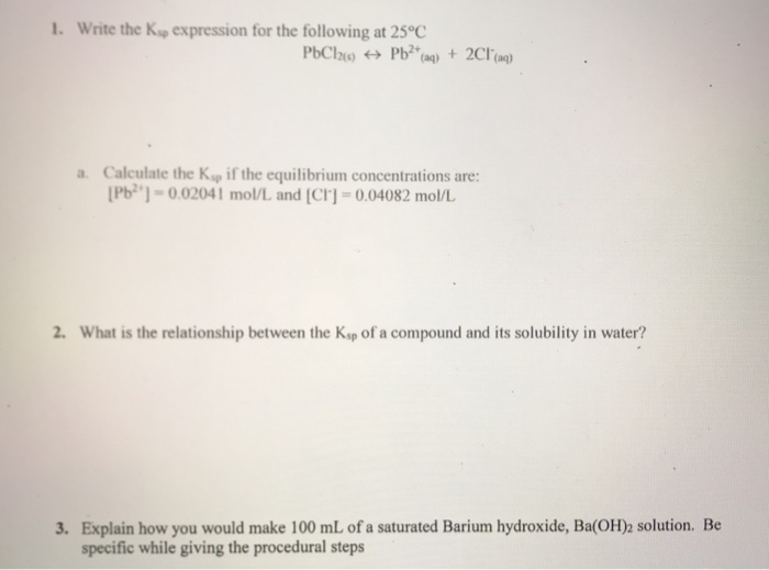 Solved I. Write the Ksp expression for the following at 25°C | Chegg.com