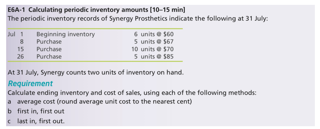 Solved E6A-1 Calculating periodic inventory amounts [10–15 | Chegg.com