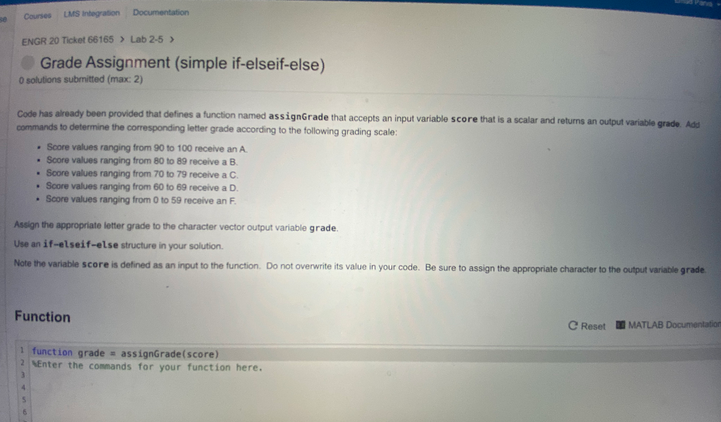 Solved Courses LMS Integration Documentation ENGR 20 Ticket | Chegg.com
