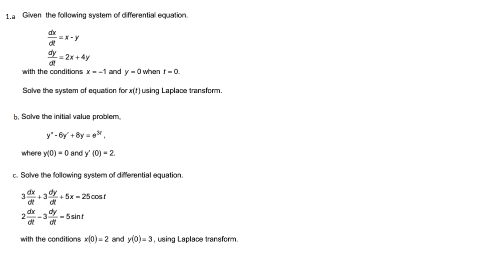 Solved 1.a Given the following system of differential | Chegg.com