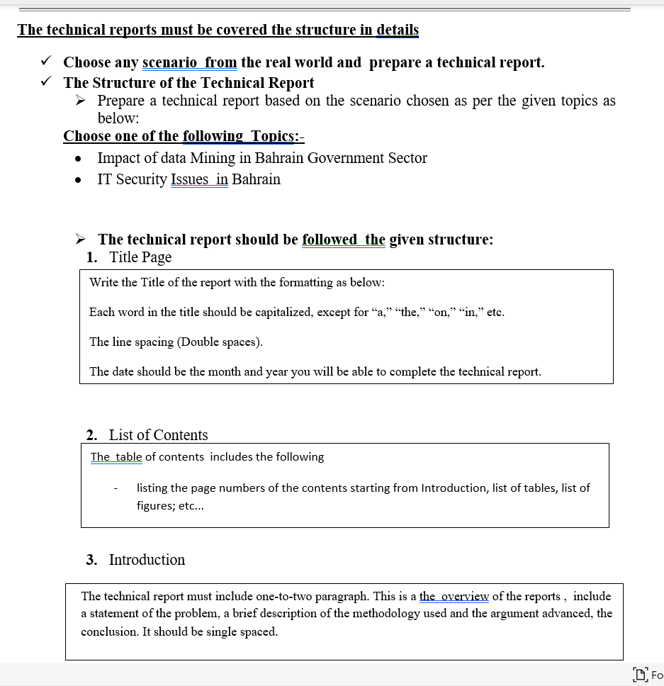 The technical reports must be covered the structure | Chegg.com