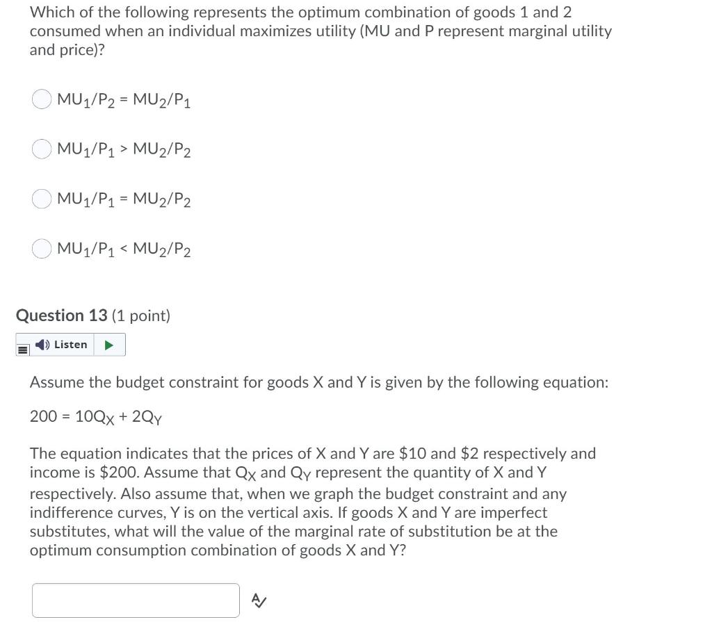 Solved Which of the following represents the optimum | Chegg.com