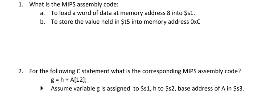 Solved 1. What is the MIPS assembly code: a. To load a word | Chegg.com
