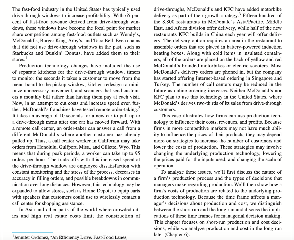 Solved In the fast-food industry case that opened this | Chegg.com