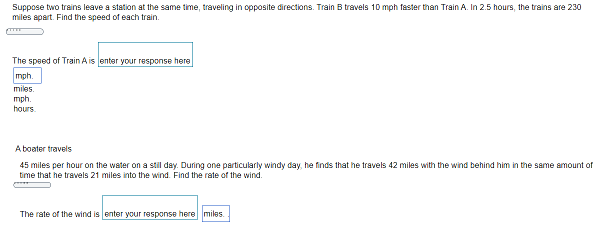Solved Suppose two trains leave a station at the same time, | Chegg.com
