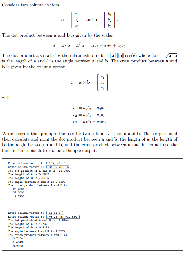 Solved Consider two column vectors rai b a= a2 and b= b2 | | Chegg.com