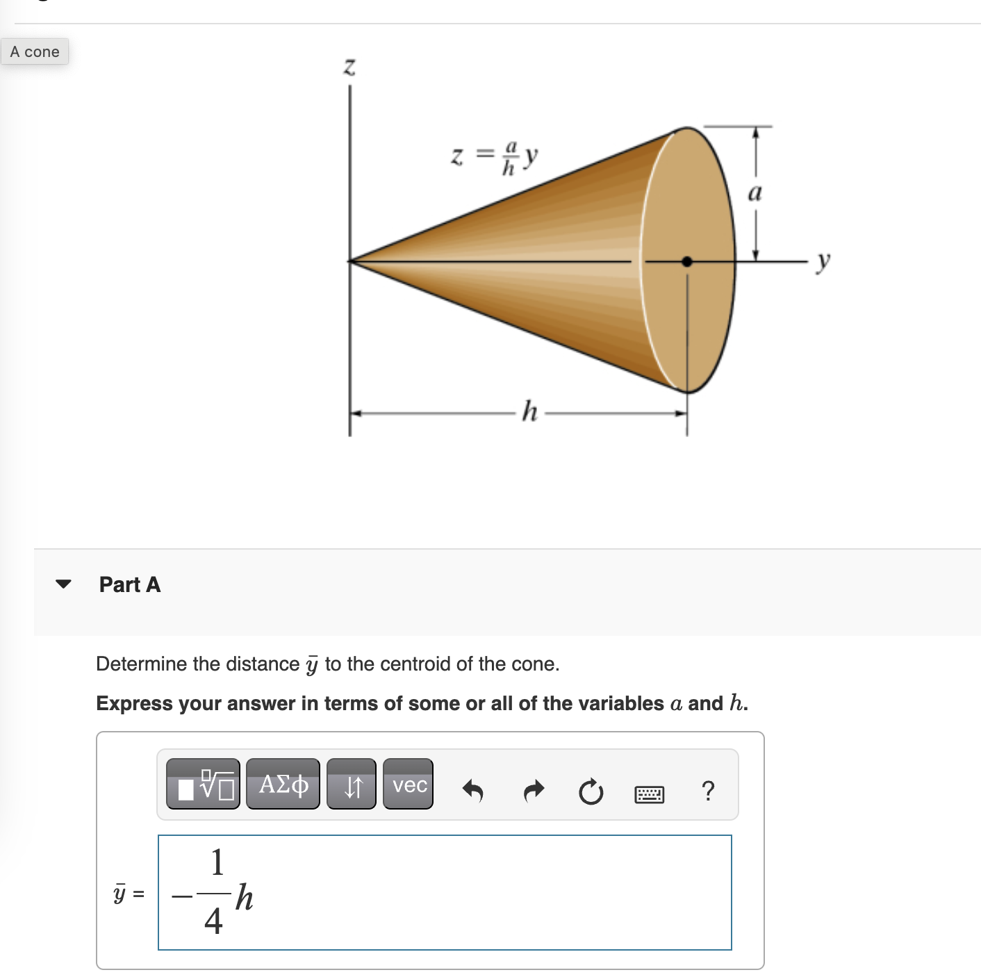 [Solved]: Part A Determine the distance ()/(bar) (y) to the
