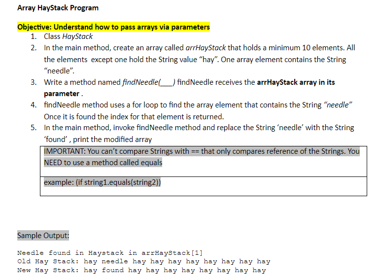 Solved Array HayStack Program Objective: Understand how to | Chegg.com
