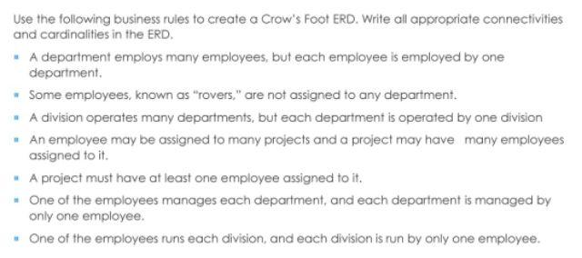 Solved Use the following business rules to create a Crow's | Chegg.com