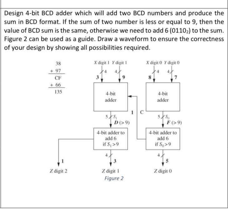 Design 4-bit BCD adder which will add two BCD numbers | Chegg.com