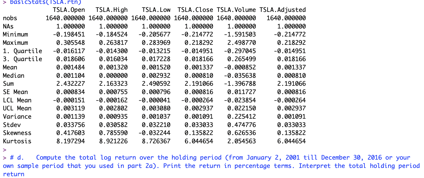 How to Compute the total log return over the holding | Chegg.com