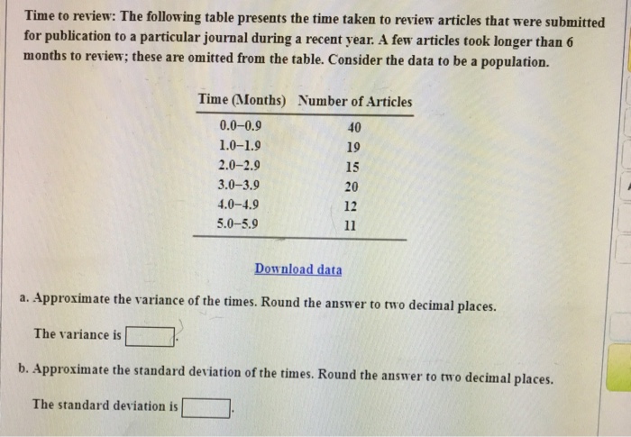Solved Time to review: The following table presents the time | Chegg.com