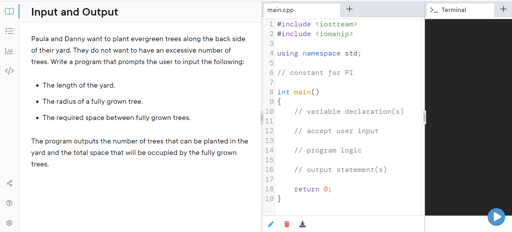 Solved main.cpp + Input and Output + >_ Terminal Paula and | Chegg.com