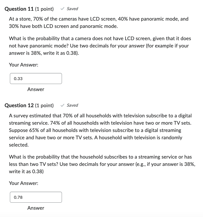 Solved At a store, 70% of the cameras have LCD screen, 40% | Chegg.com