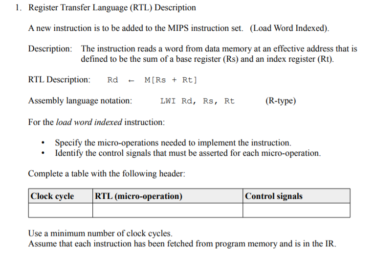 1. Register Transfer Language (RTL) Description A new | Chegg.com