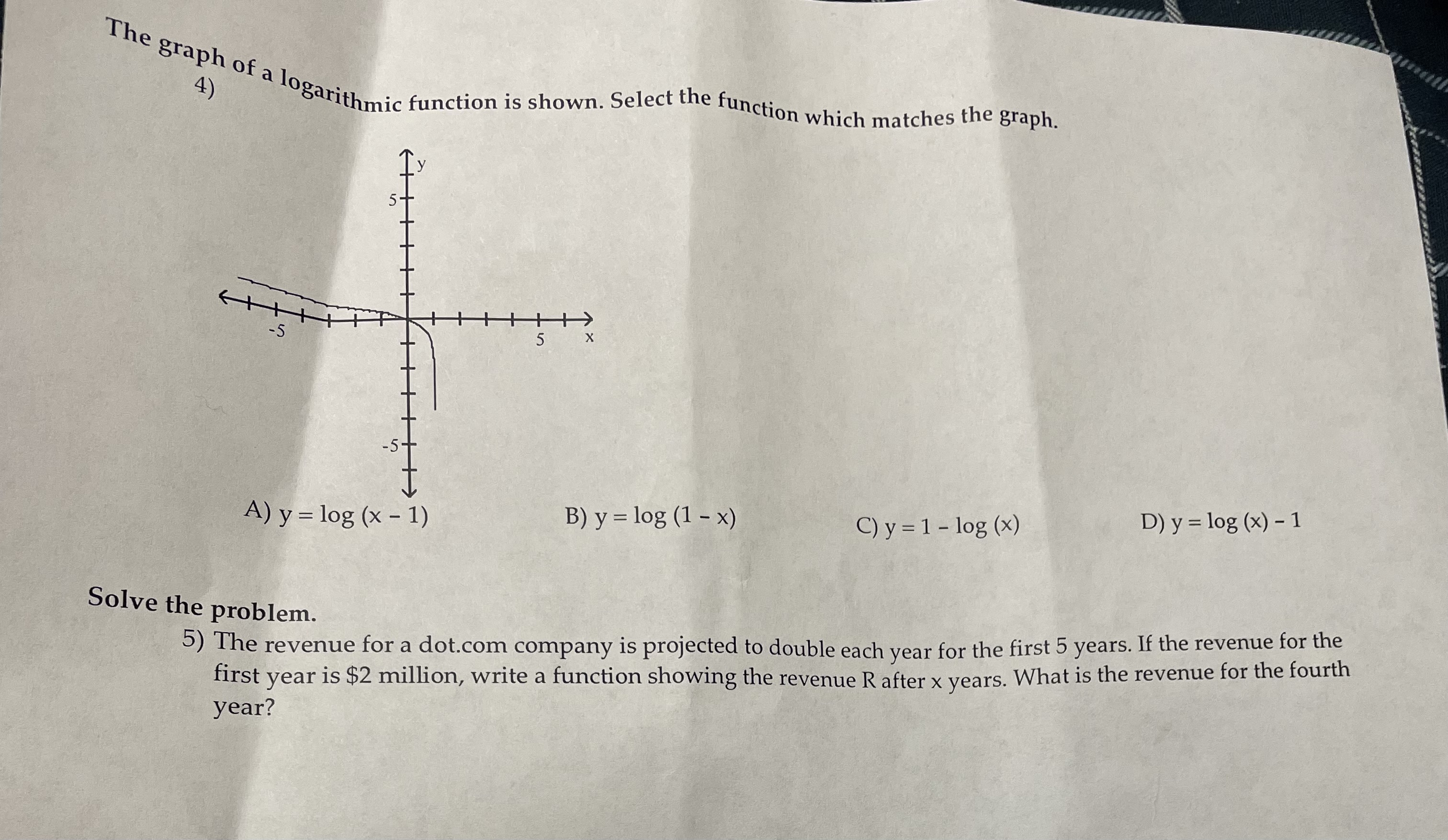 Solved The graph of a logarithmic function is shown. Select | Chegg.com