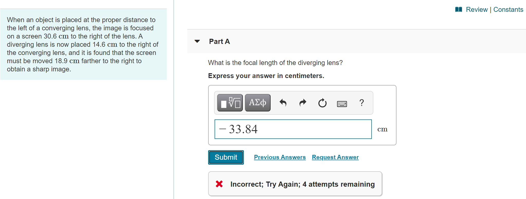Solved Review Constants Part A When an object is placed at | Chegg.com