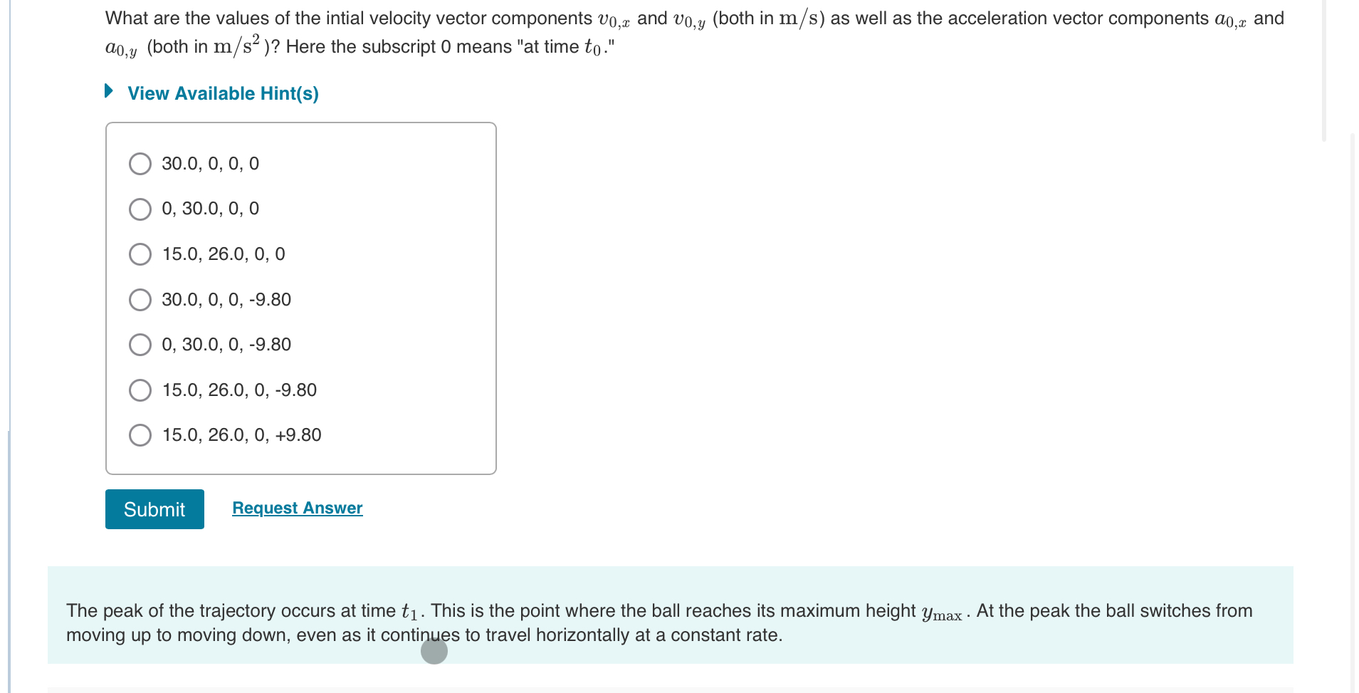 Solved What are the values of the intial velocity vector | Chegg.com
