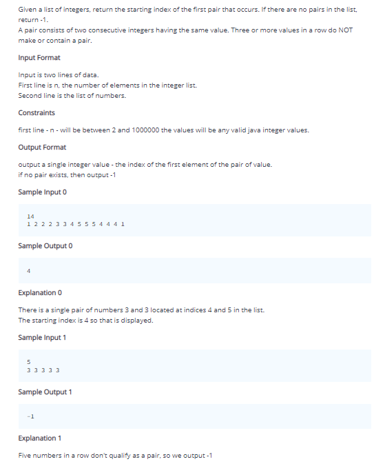 Solved Given a list of integers, return the starting index | Chegg.com