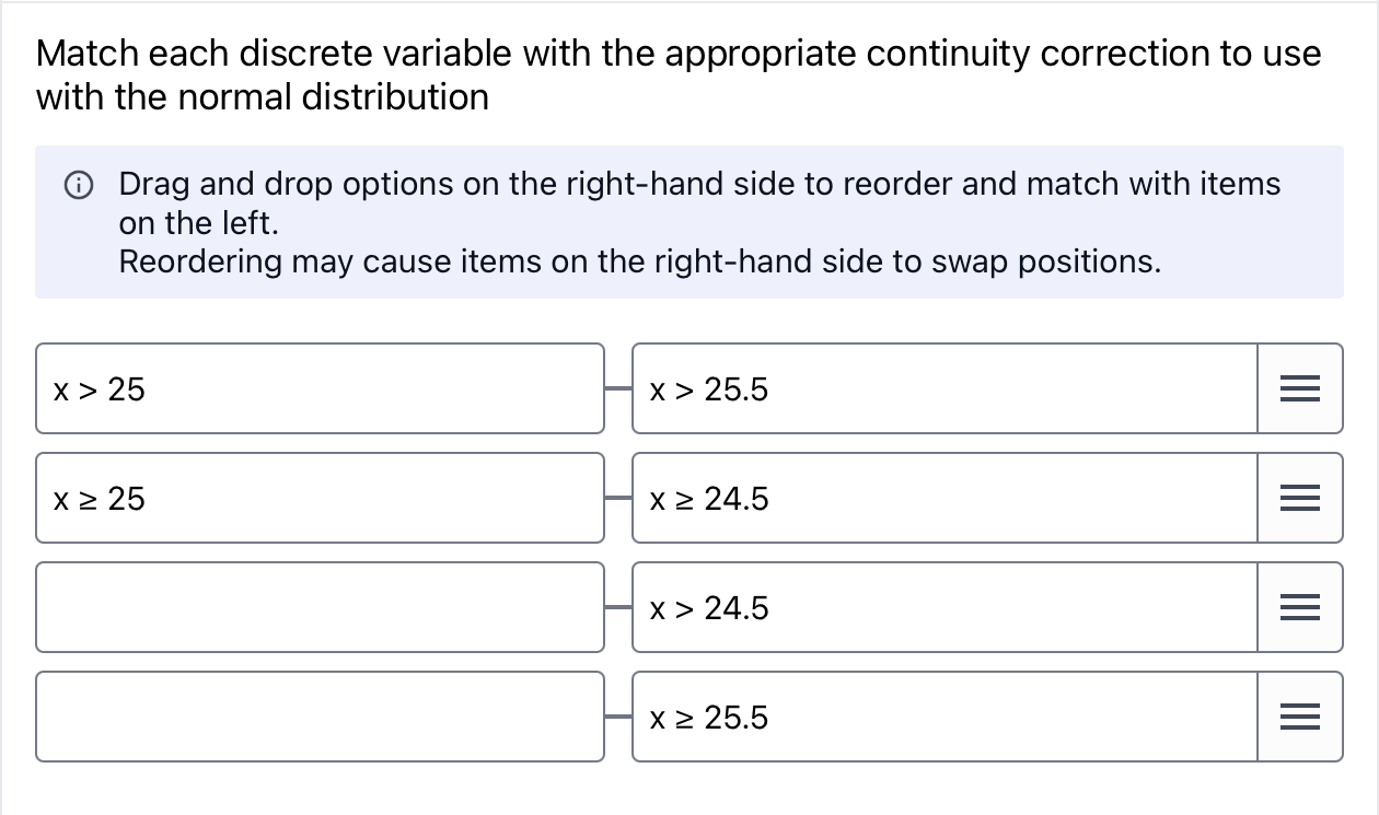 Solved Match each discrete variable with the appropriate | Chegg.com