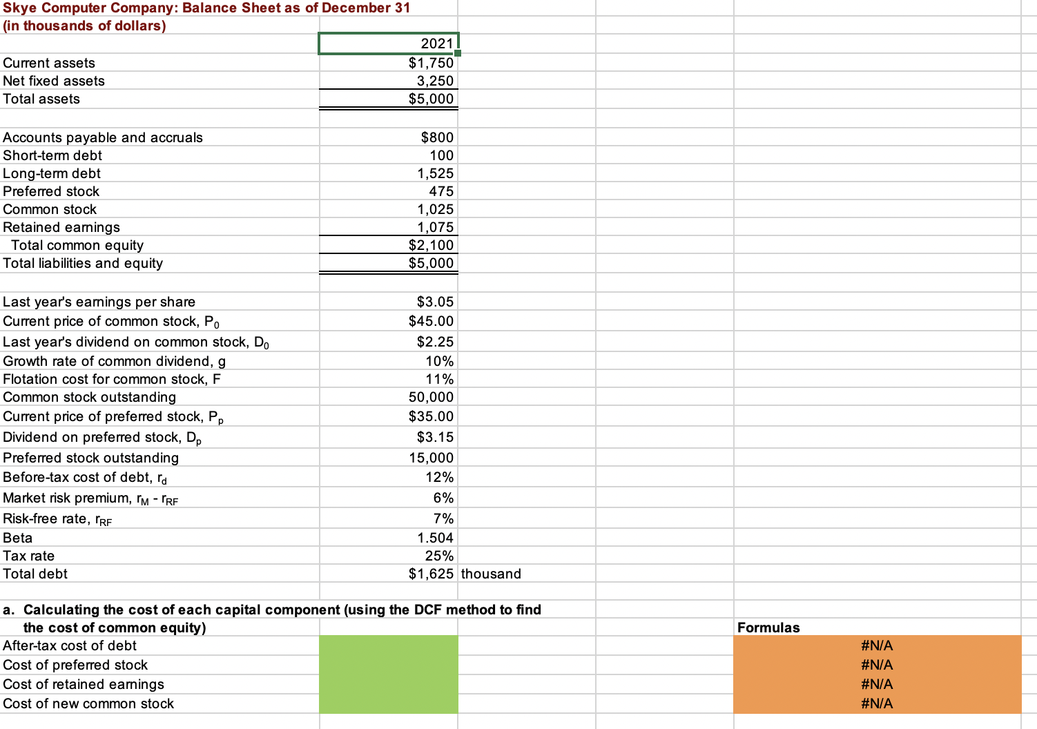 Solved Skye Computer Company: Balance Sheet as of December | Chegg.com
