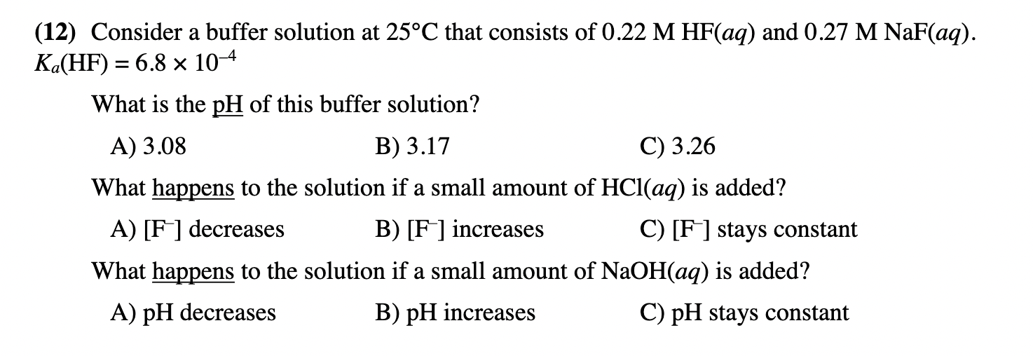 Solved (12) Consider a buffer solution at 25∘C that consists | Chegg.com