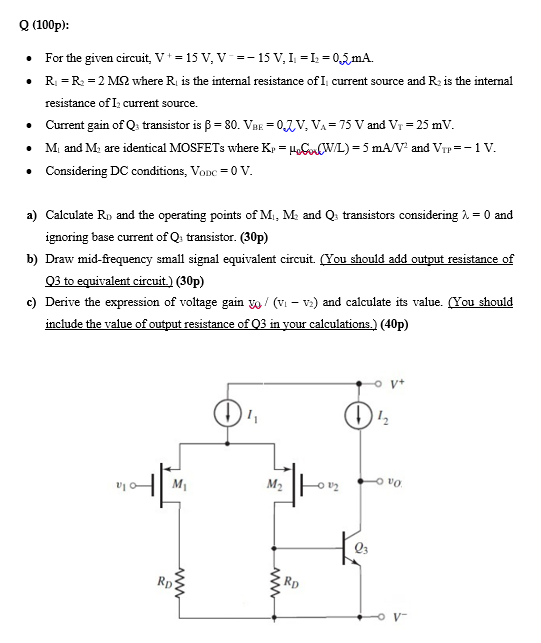 Solved For the given circuit, V + = 15 V, V − = − 15 V, I1 = | Chegg.com