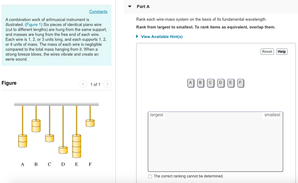 Solved Part A Constants Rank each wire-mass system on the | Chegg.com
