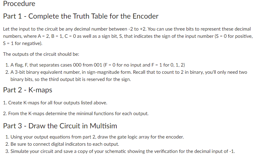 Solved Procedure Part 1 - Complete the Truth Table for the | Chegg.com