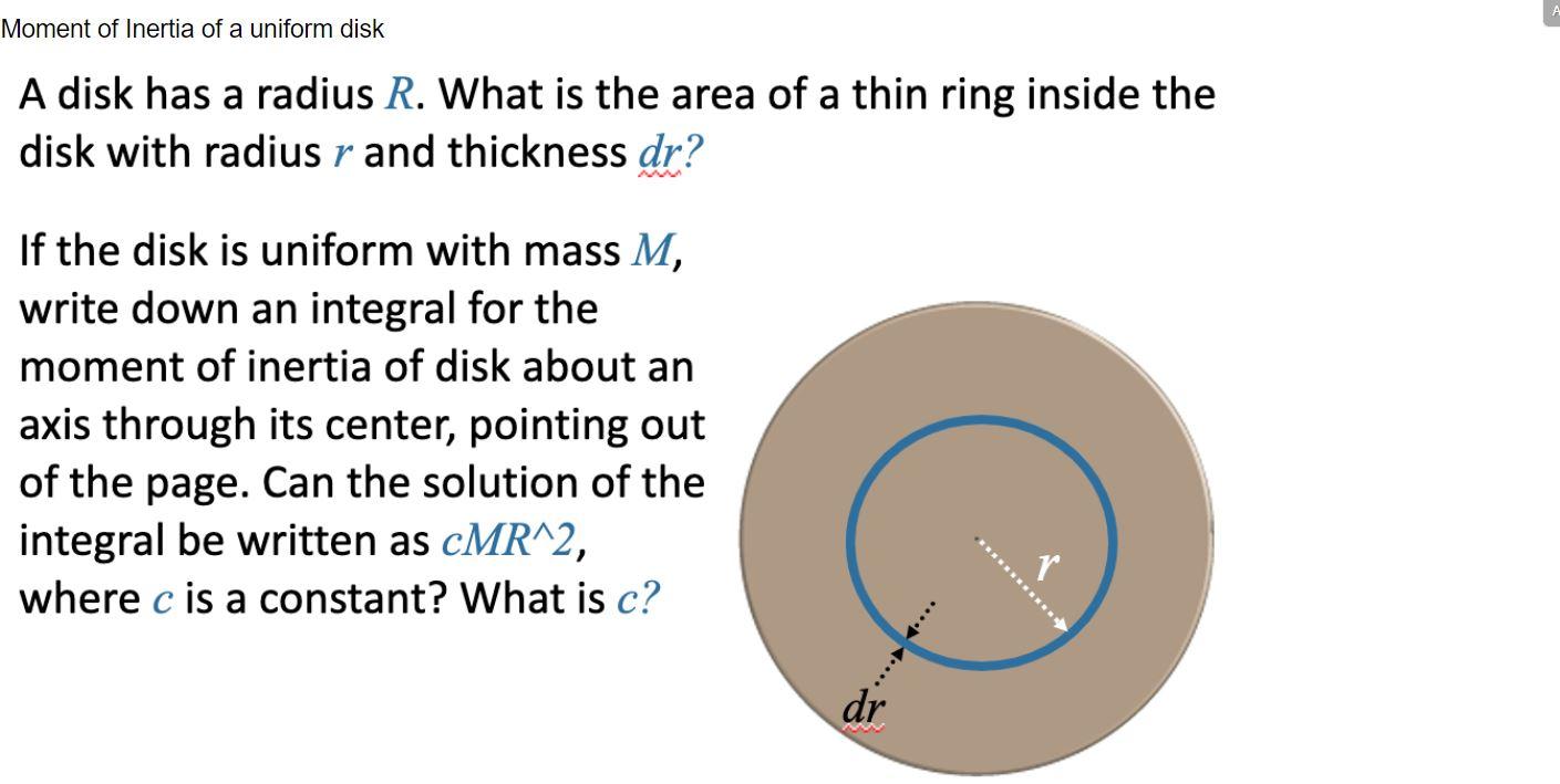 Solved Moment of Inertia of a uniform disk A disk has a | Chegg.com