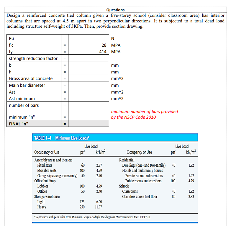 Questions Design a reinforced concrete tied column | Chegg.com