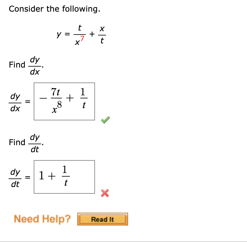 Solved Consider the following. X t Y=: X + t Find dy dx dy | Chegg.com