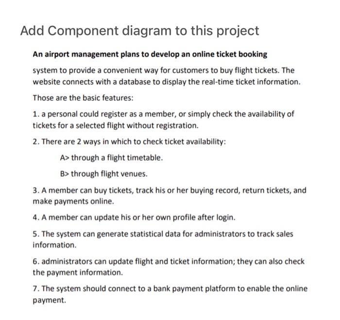 Solved Add Component diagram to this project An airport | Chegg.com