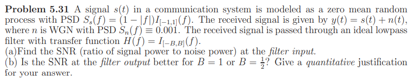 Solved Problem 5.31 A signal s(t) in a communication system | Chegg.com
