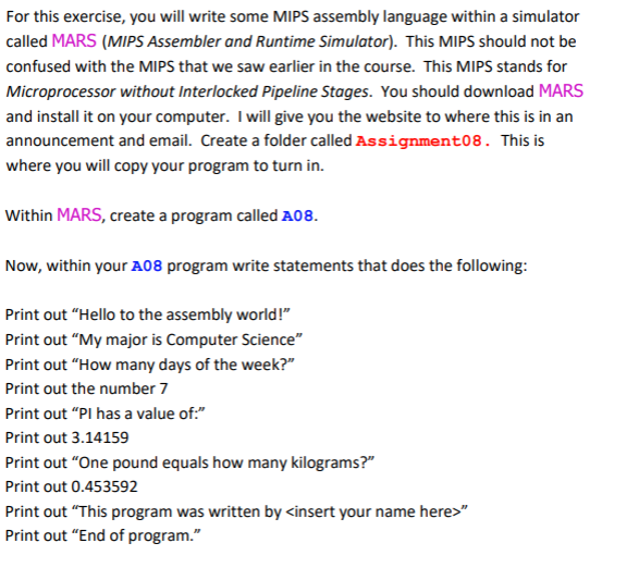 Solved For this exercise, you will write some MIPS assembly | Chegg.com