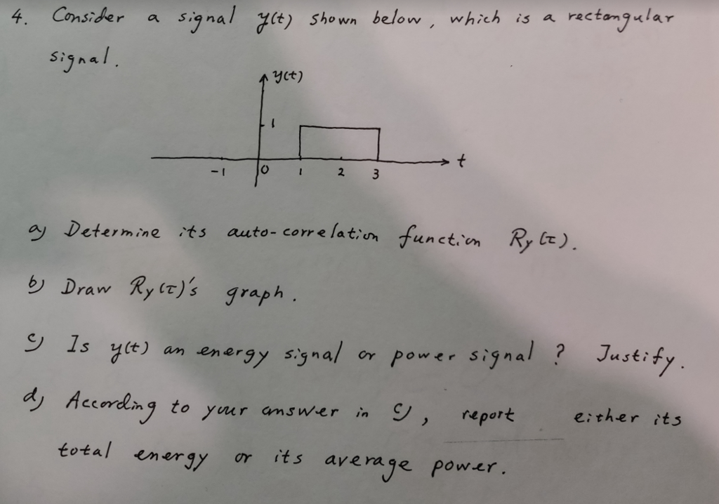 Solved Conside a signal y(t) shown below, which is a | Chegg.com