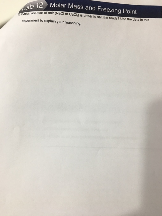 Solved ab 12 Molar Mass and Freezing Point calculate the | Chegg.com