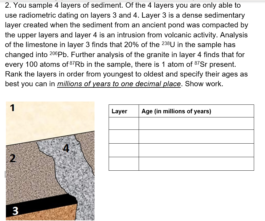 Solved 2. You sample 4 layers of sediment. Of the 4 layers | Chegg.com