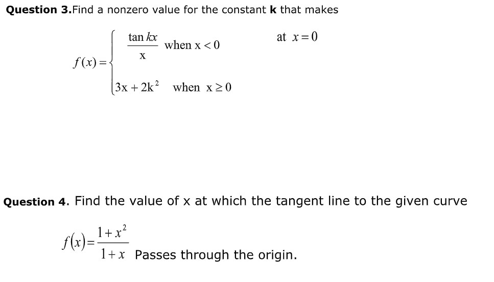 Solved Question 3.Find a nonzero value for the constant k | Chegg.com