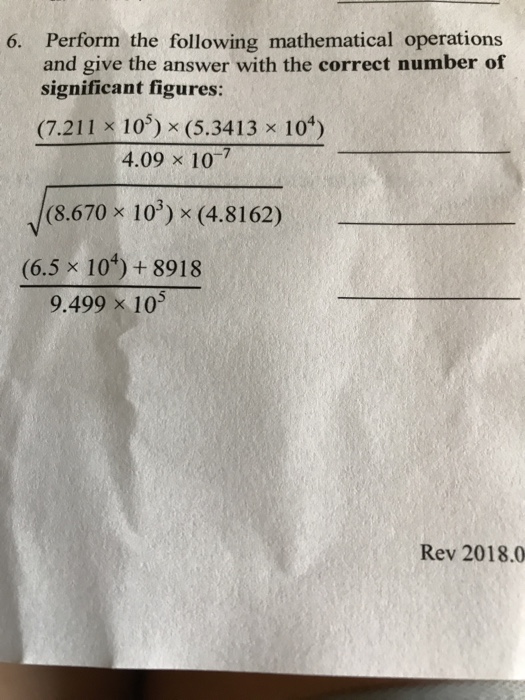 Solved 6. Perform the following mathematical operations and | Chegg.com